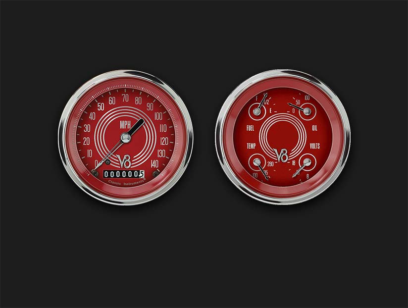 V8 Red Steelie Series 3 3/8" Speedo & Quad - Kvarnberg Products