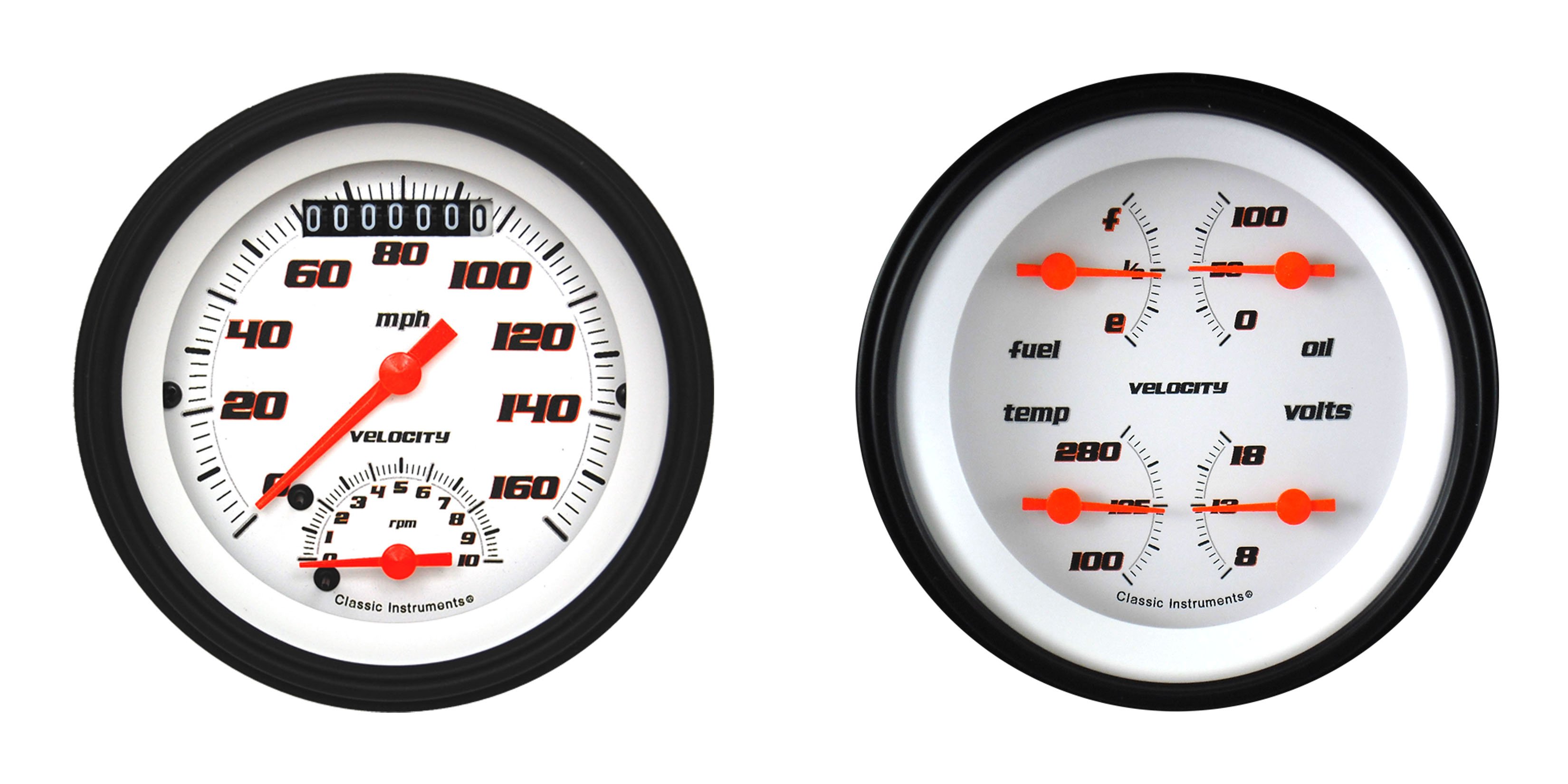 Velocity White 3 3/8" Ultimate Speedometer & Quad - Kvarnberg Products