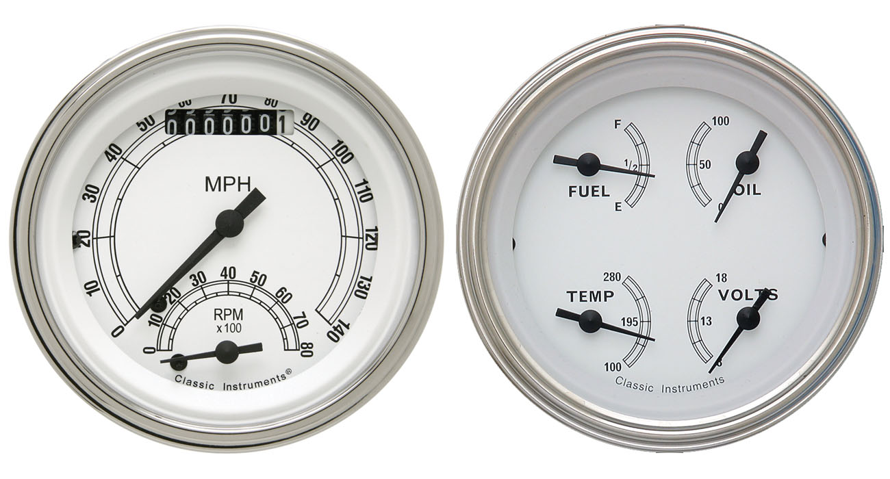 Classic White 3 3/8" Speedtachular Speedo/Tachometer - Kvarnberg Products